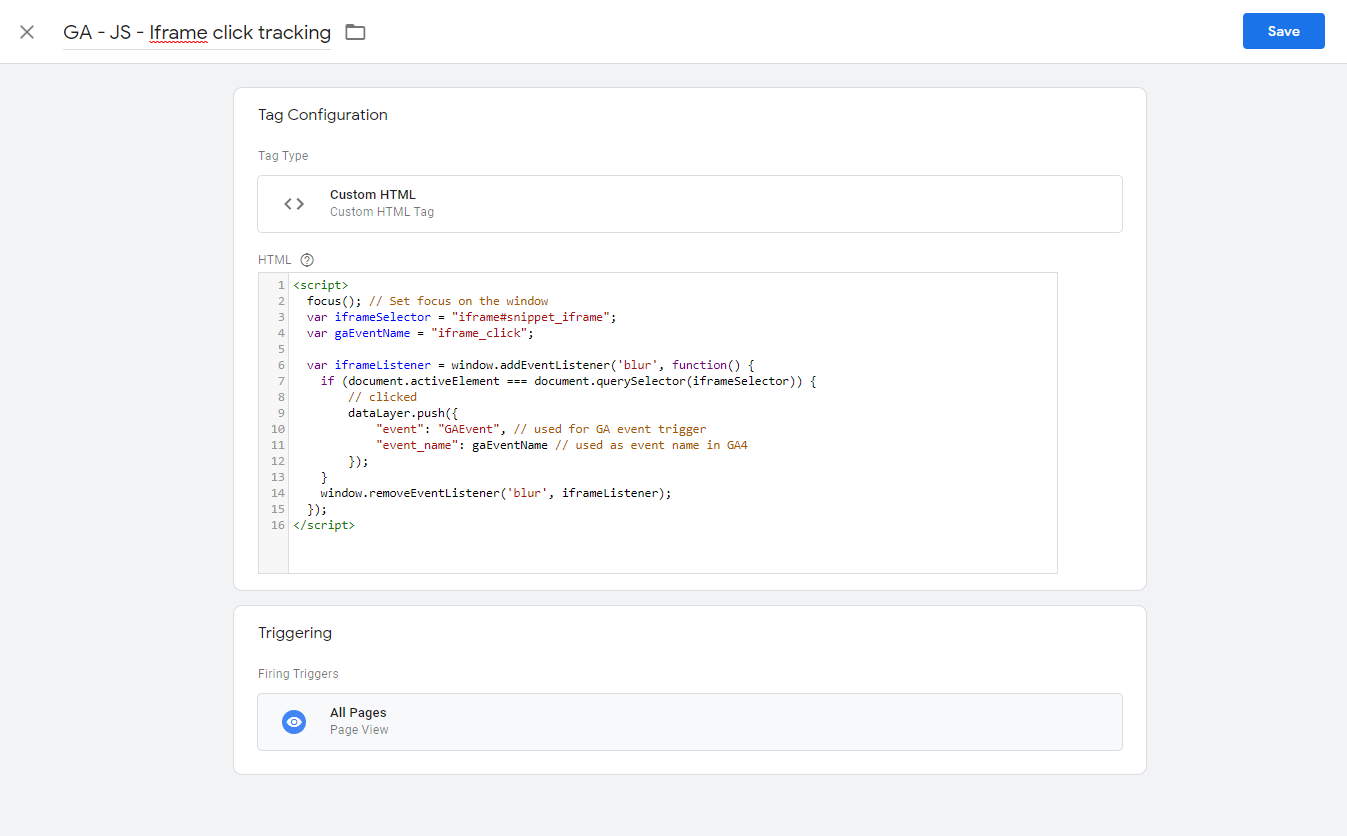 Tracking iframe interactions using GTM